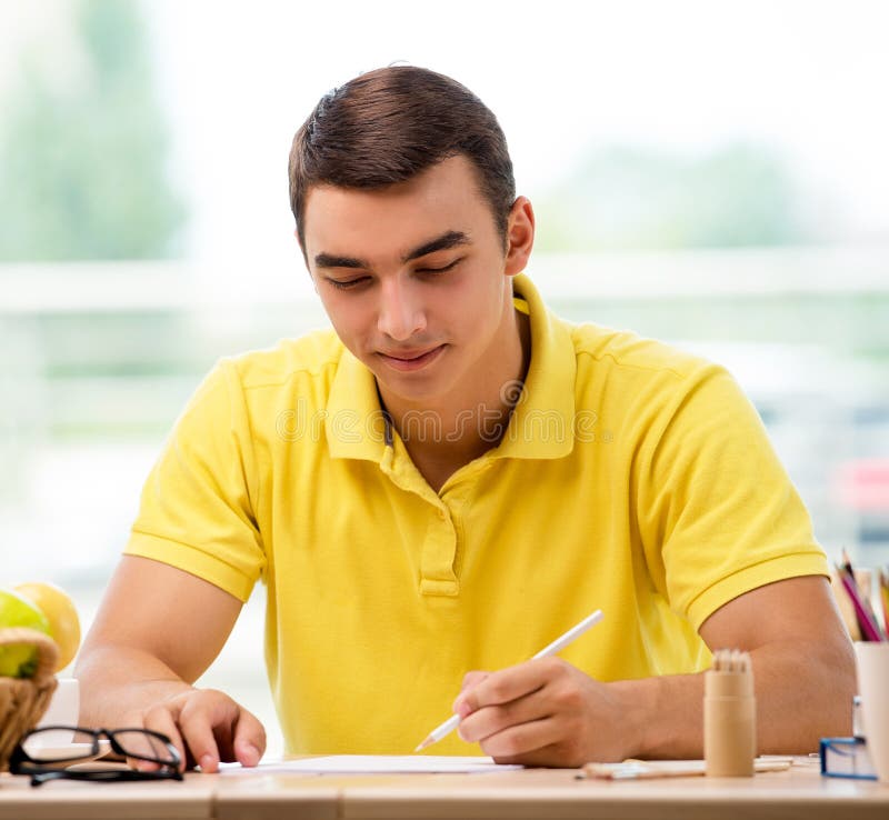 Young Man Drawing Pictures in Studio Stock Image - Image of male, craft ...