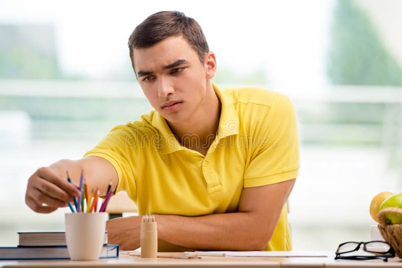 The Young Man Drawing Pictures in Studio Stock Photo - Image of paint ...
