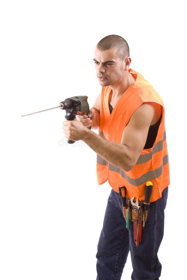 Young man drilling stock photo. Image of single, adult - 16773276