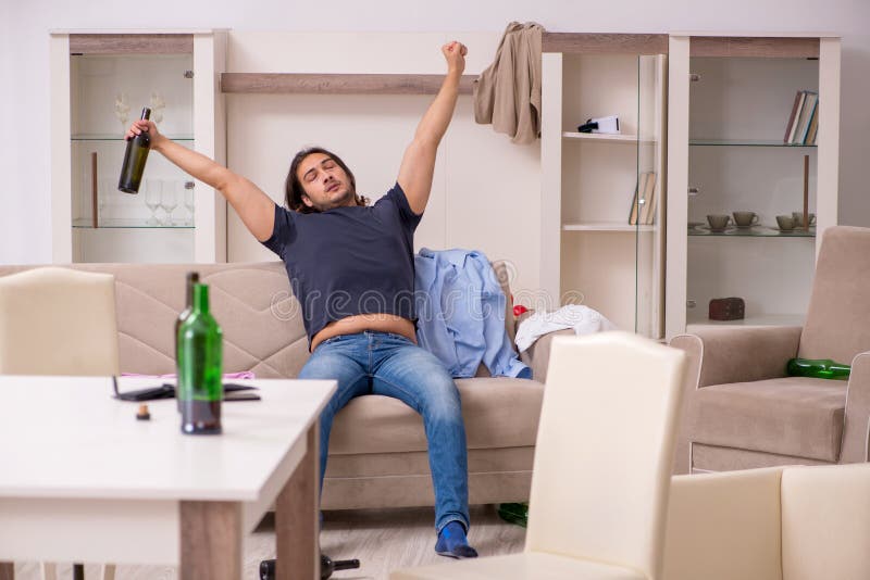 Young Unemployed Man Drinking Alcohol at Home Stock Photo - Image of ...