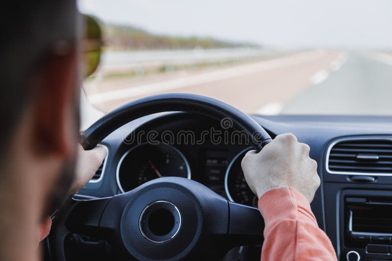 Young Man Driving a Car, Interior Shot Stock Photo - Image of cabin ...