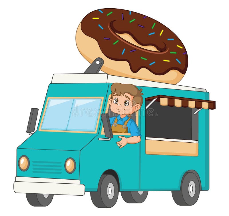 Young Man Driving Donut Truck Stock Vector - Illustration of design ...