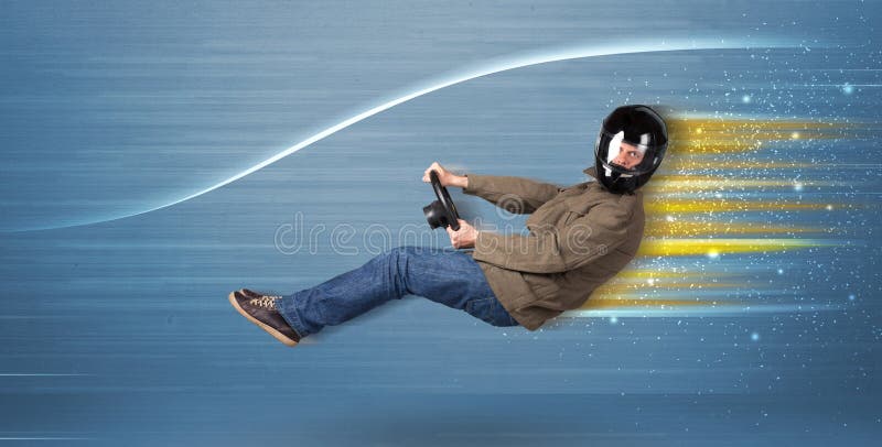 Young Man Driving in Imaginary Fast Car with Blurred Lines Stock Image ...