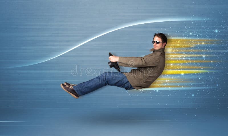Young Man Driving in Imaginary Fast Car with Blurred Lines Stock Image ...
