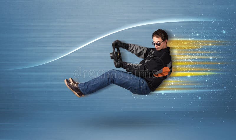 Young Man Driving in Imaginary Fast Car with Blurred Lines Stock Image ...