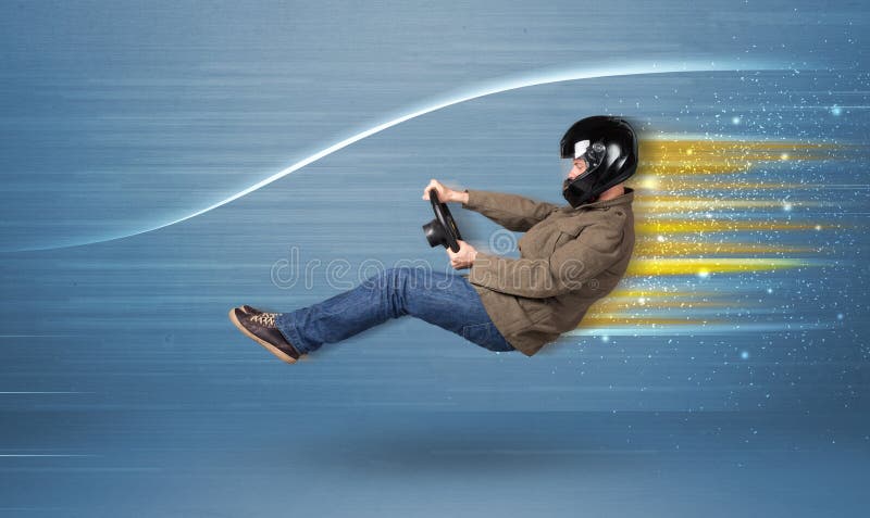 Young Man Driving in Imaginary Fast Car with Blurred Lines Stock Photo ...