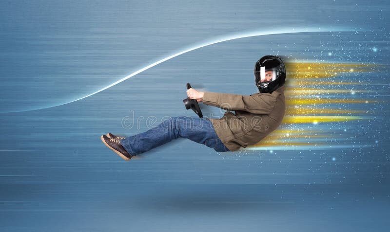 Young Man Driving in Imaginary Fast Car with Blurred Lines Stock Image ...