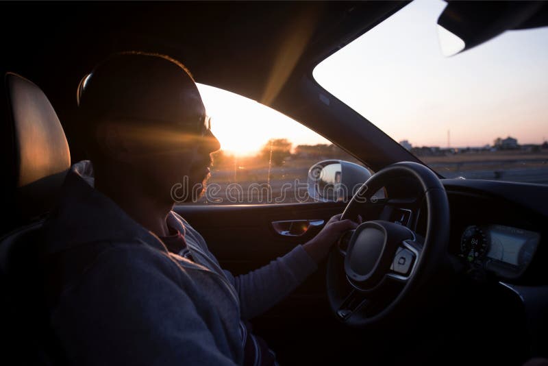 Young Man Driving in the Modern Car Stock Image - Image of person ...