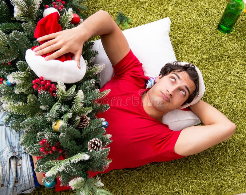 Young Man Drunk at Home after Christmas Party Stock Image - Image of ...
