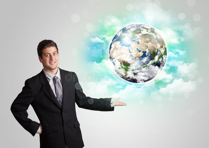 Young Man with Earth and Cloud Concept Stock Image - Image of ...