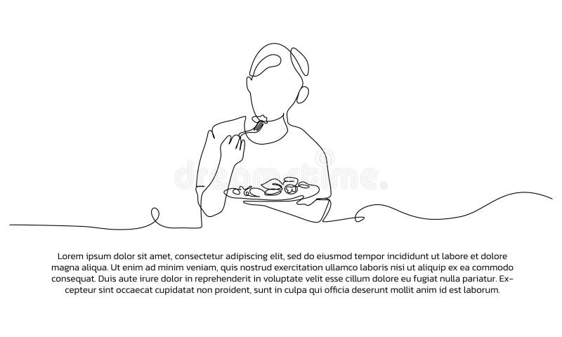 Young Man Eating Vegetables One Continuous Line Design Stock ...