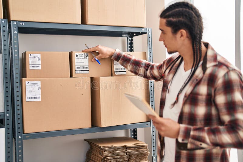 Young Man Ecommerce Business Worker Organize Packages at Office Stock ...