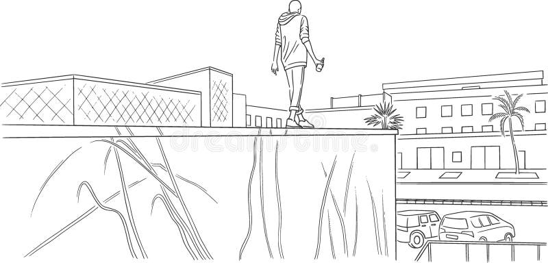 Young Man on the Edge of the Building, Sketch Stock Vector ...