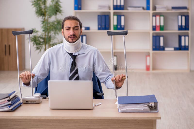 Young Man Employee after Accident Working in the Office Stock Image ...