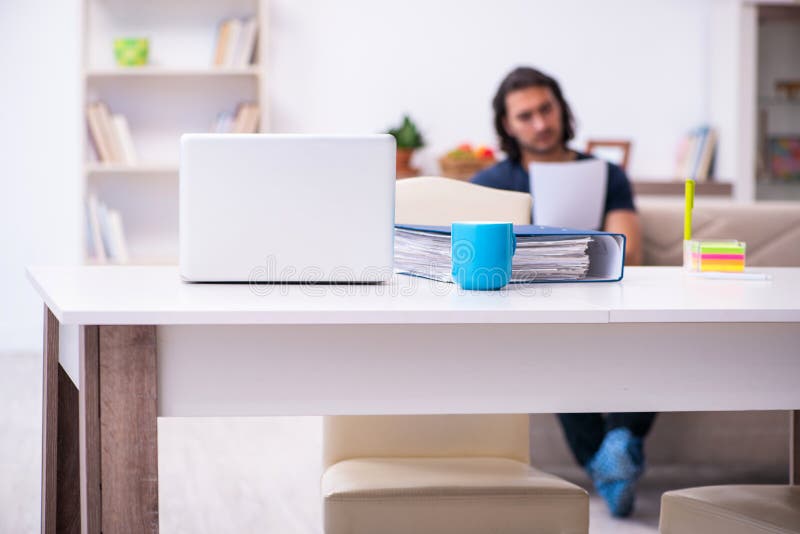 Young Man Employee Working from House Stock Image - Image of paperwork ...