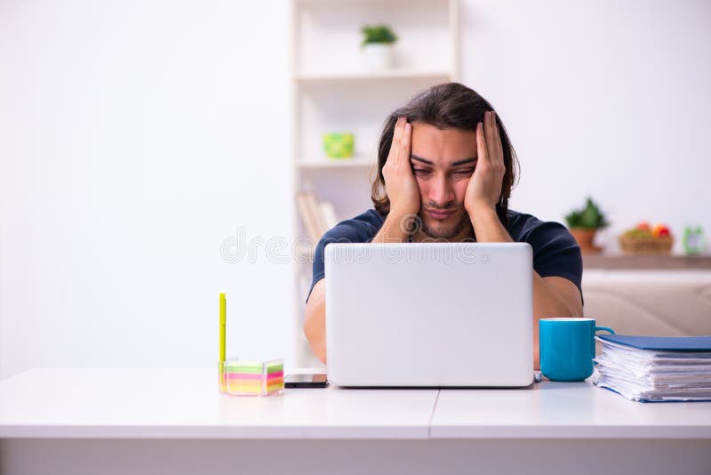 Young Man Employee Working from House Stock Photo - Image of notebook ...