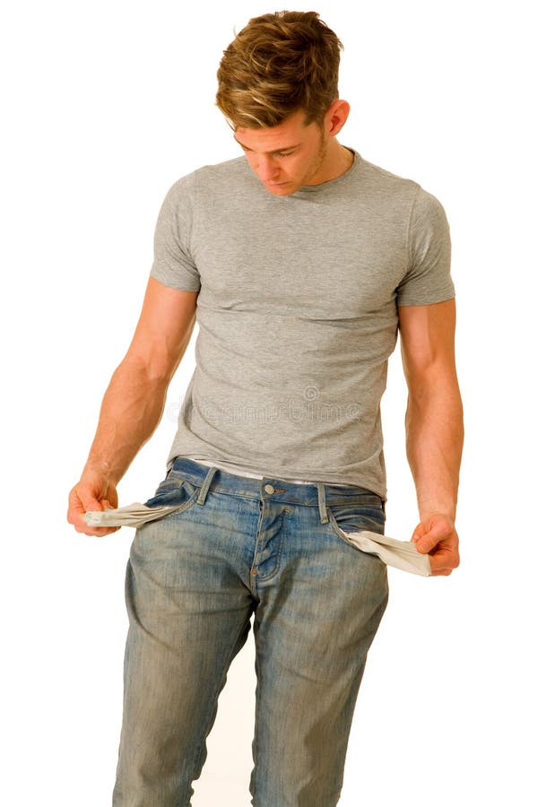 Young Man with Empty Pockets Stock Photo - Image of shirt, indoor: 24395636