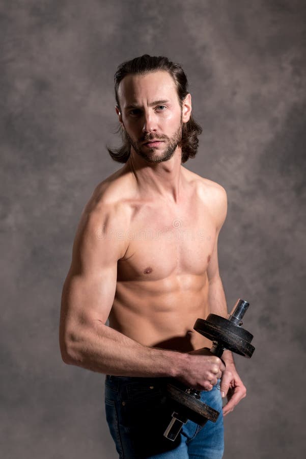 Man with Exercised Body Train with Bar-bell Stock Photo - Image of body ...