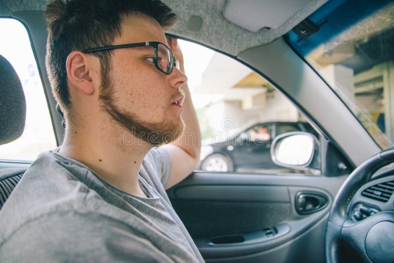 Young Man without Experience Driving Car Stock Image - Image of control ...