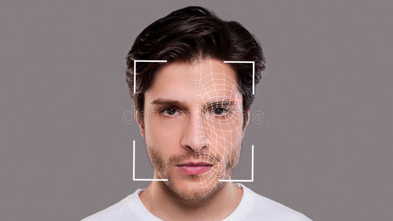 Young Man during Face Scanning Process. Stock Illustration ...