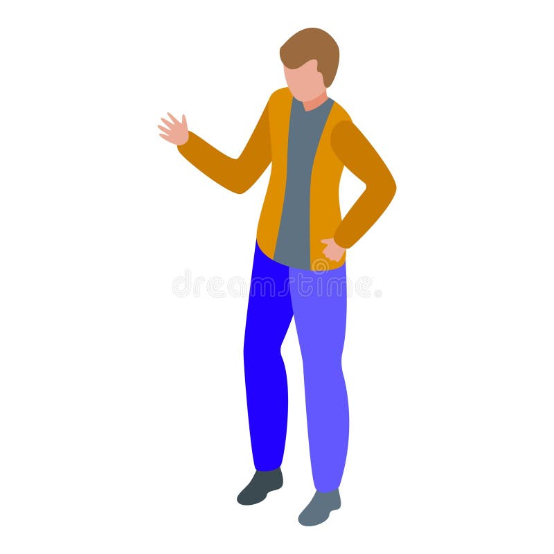 Young Man Explaining Pointing with Hand Showing Something Isometric 3d ...