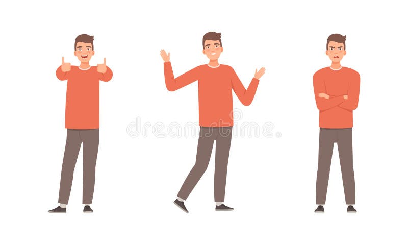 Young Man Expressing Different Emotion Waving Hand and Folding Arms in ...
