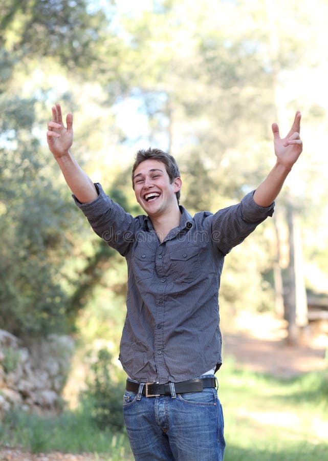 Young Man Expressing His Joy Stock Photo - Image of freedom, expression ...