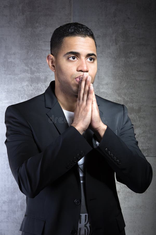 Young Man with Expression of Hope Facing Forward Stock Image - Image of ...