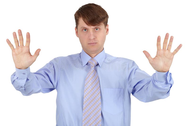 Young Man Extended His Arms To Show Us - Stop! Stock Image - Image of ...