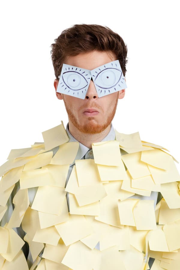 Young Man with Eyes Painted on Stickers Stock Image - Image of ...