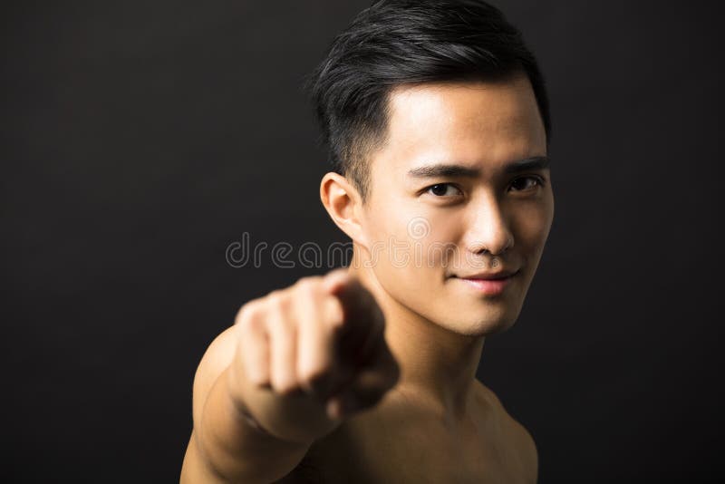 Young Man Face Finger Pointing Stock Image - Image of beauty, head ...