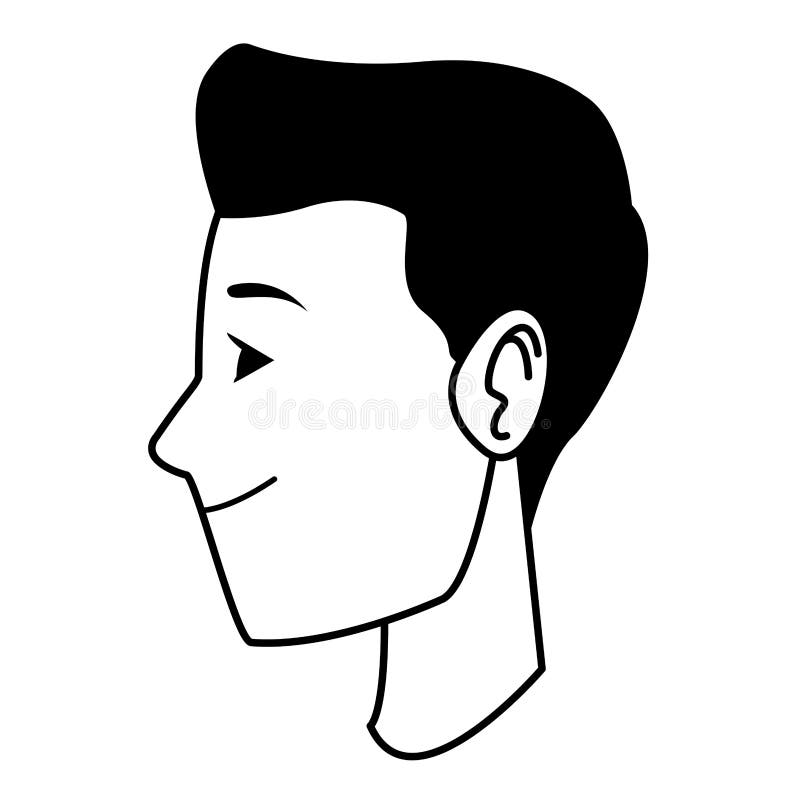 Young Man Face Head Profile Cartoon in Black and White Stock Vector ...