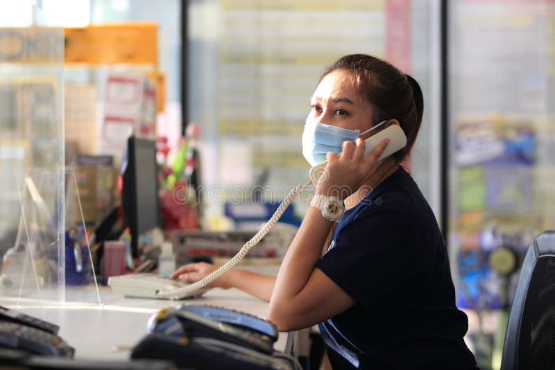 Young Man with Face Mask Back at Work in Office after Lock Down Stock ...