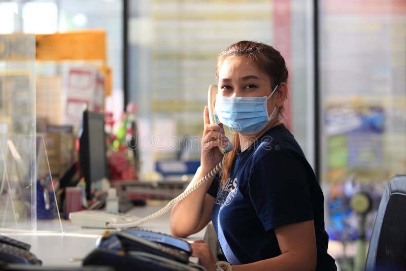 Young Man with Face Mask Back at Work in Office after Lock Down Stock ...