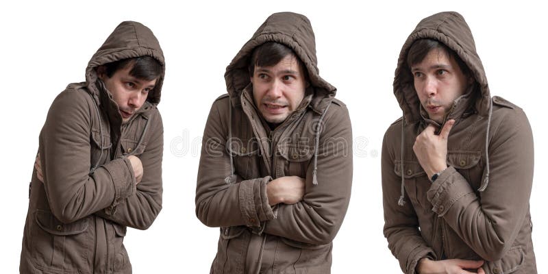 Young Man Feel Cold. Isolated on White Background Stock Image - Image ...