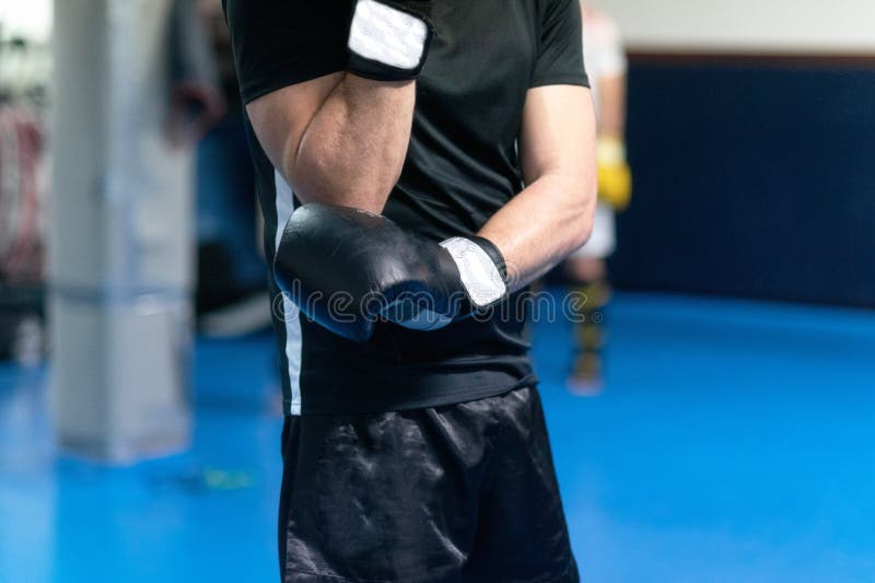 Young Man Fighter, Training Kick Boxing with His Trainer, Fighting in ...