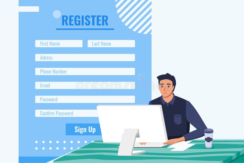 Young Man Filling in Online Registration Form Stock Vector ...