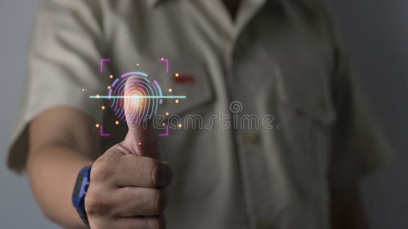 Young Man Fingerprint Scanning Provides Security Access with Biometric ...