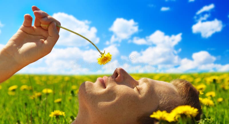Young man in flowers stock photo. Image of flower, adult - 10569796