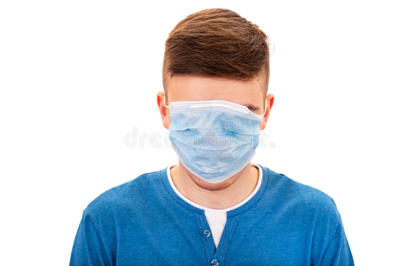 Funny Man in Flu Mask stock photo. Image of indoor, face - 128247662