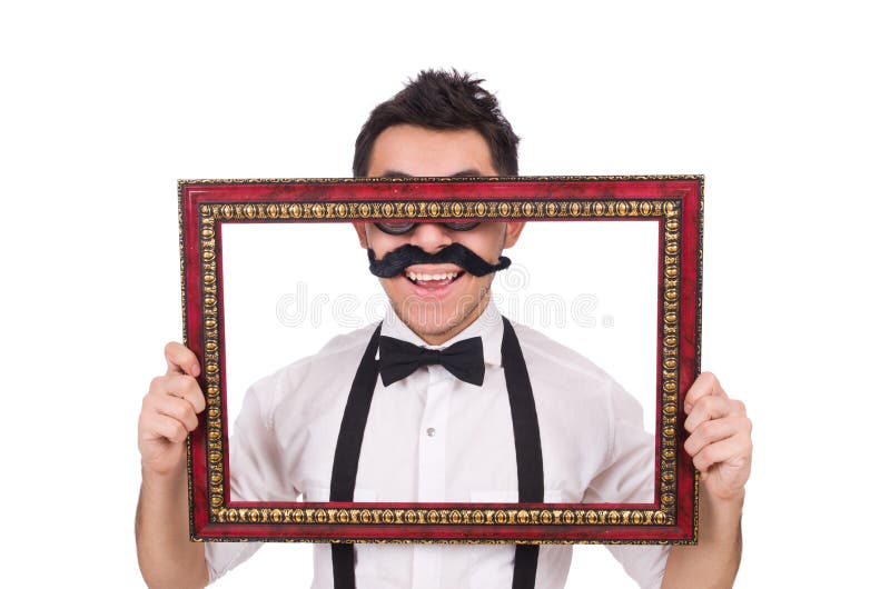 Young Man with Frame Isolated on White Stock Image - Image of ...