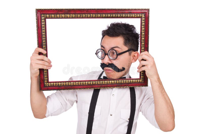 Young Man with Frame Isolated on White Stock Photo - Image of frame ...