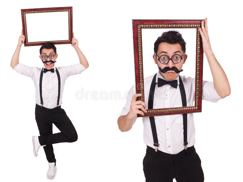 The Young Man with Frame Isolated on White Stock Photo - Image of ...