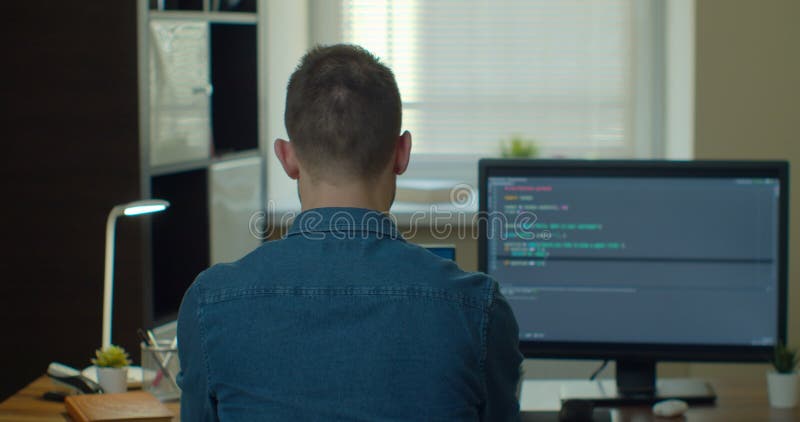 Man Coding Html And Programming On Screen Monitors Development Web
