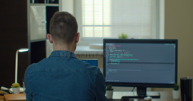 Man Coding Html And Programming On Screen Monitors Development Web Developer Stock Image