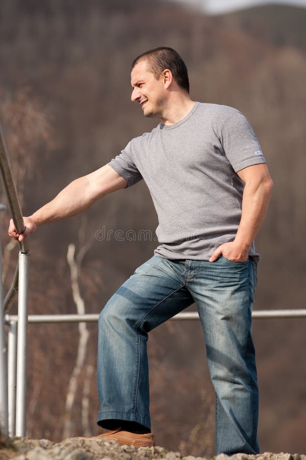 Young Man Full Body Portrait Outdoors Stock Photo - Image of hiking ...