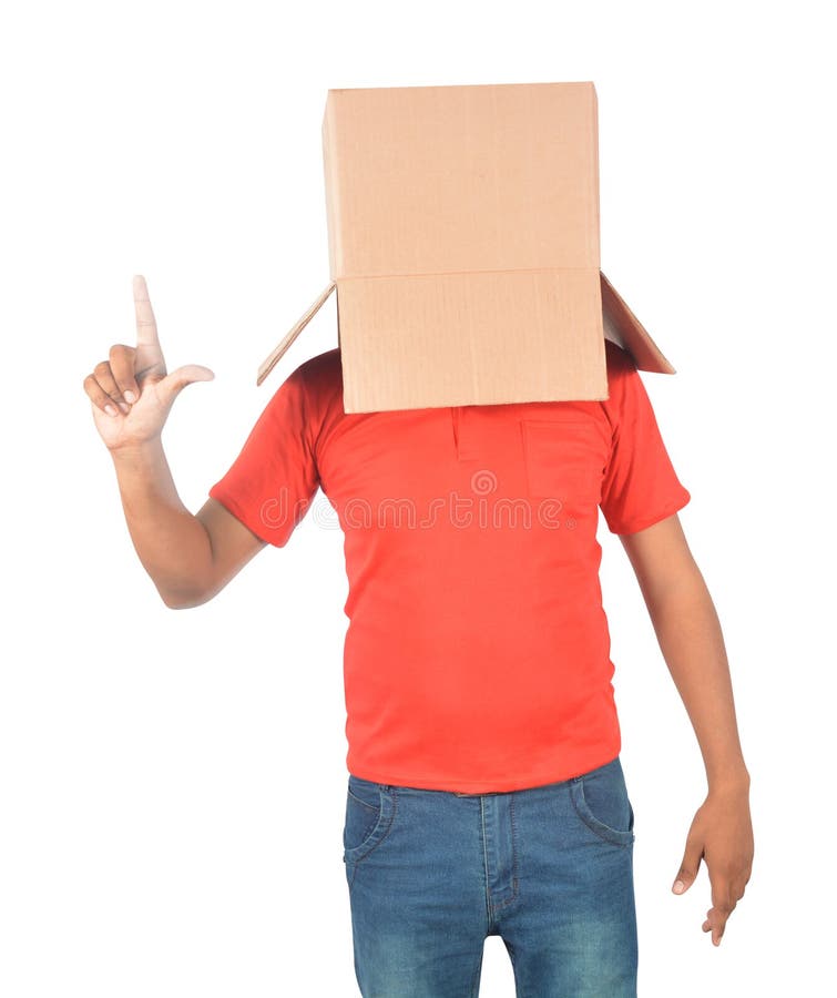 Young Man Gesturing with a Cardboard Box on His Head Isolated on Stock ...