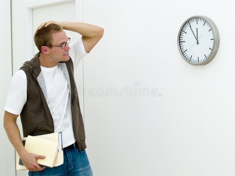 Young man getting late stock photo. Image of house, checking - 18667770