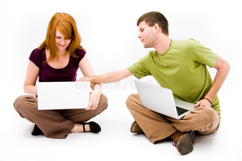 Young Man and Girl with Laptop Computer Stock Photo - Image of male ...