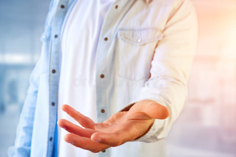 Young Man Giving an Empty Hand at the Office Stock Photo - Image of ...